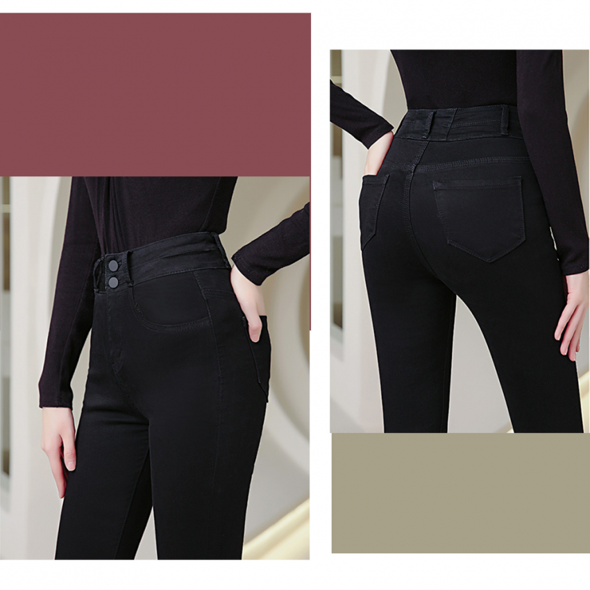 Twinkle Lady 崔可小姐 【崔可小姐】拉鍊韓版 雙扣高腰修身彈力顯瘦修身 彈力褲子 彈性 小腳 窄管 牛仔褲【EU0029】